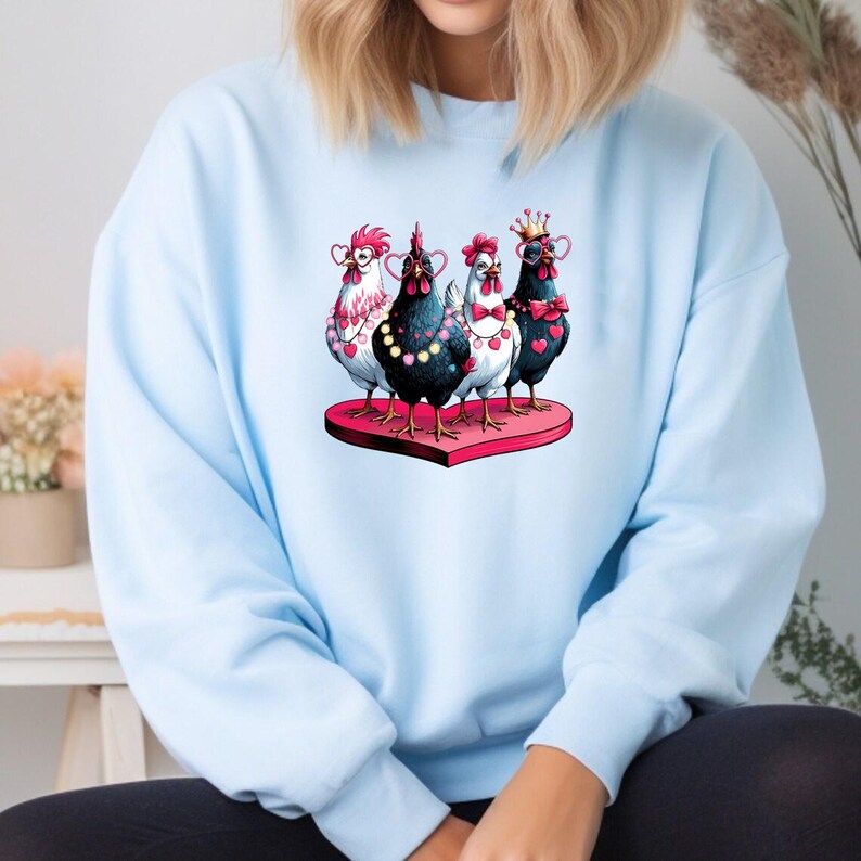 Valentine’s Day Chicken Sweatshirt, Farm Animal Lover Bow Sweatshirt ...