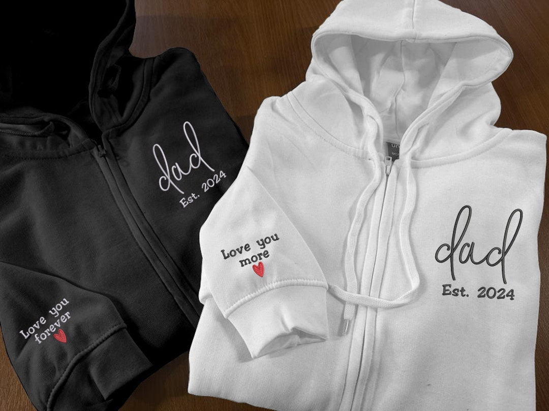 Embroidered Dad Zip up Hoodie, Custom Text and Heart on Sleeve Hoodies ...