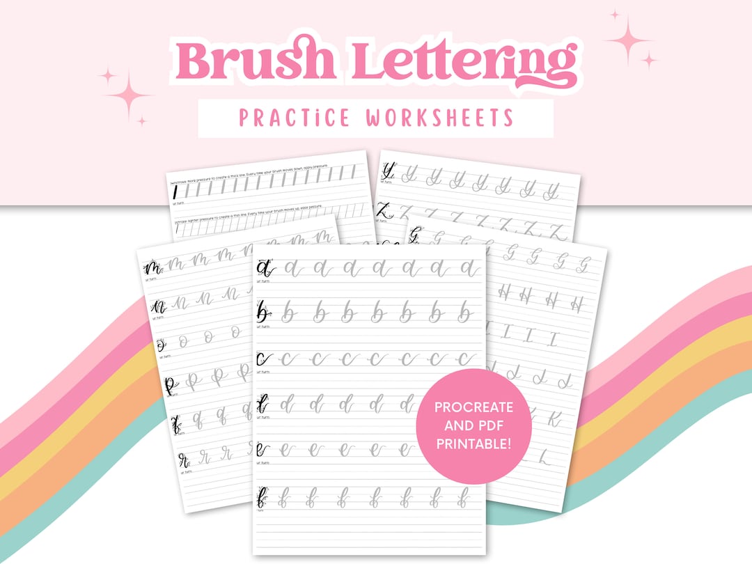 Brush Calligraphy Practice Worksheets | Brush Lettering Worksheets | Procreate Brush Lettering ...