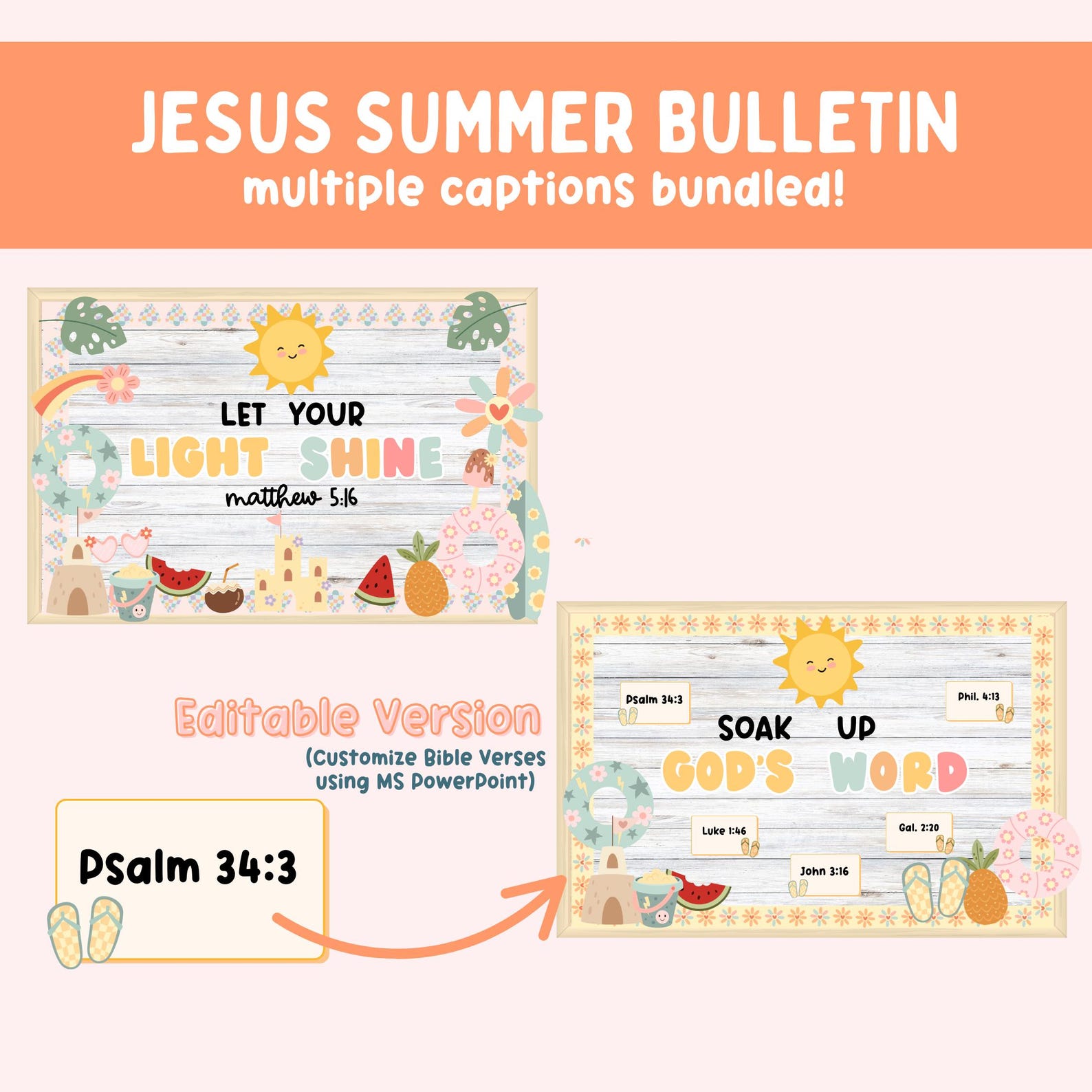 Summer Retro Jesus Bulletin Board Kit for VBS Sunday School | Christian ...