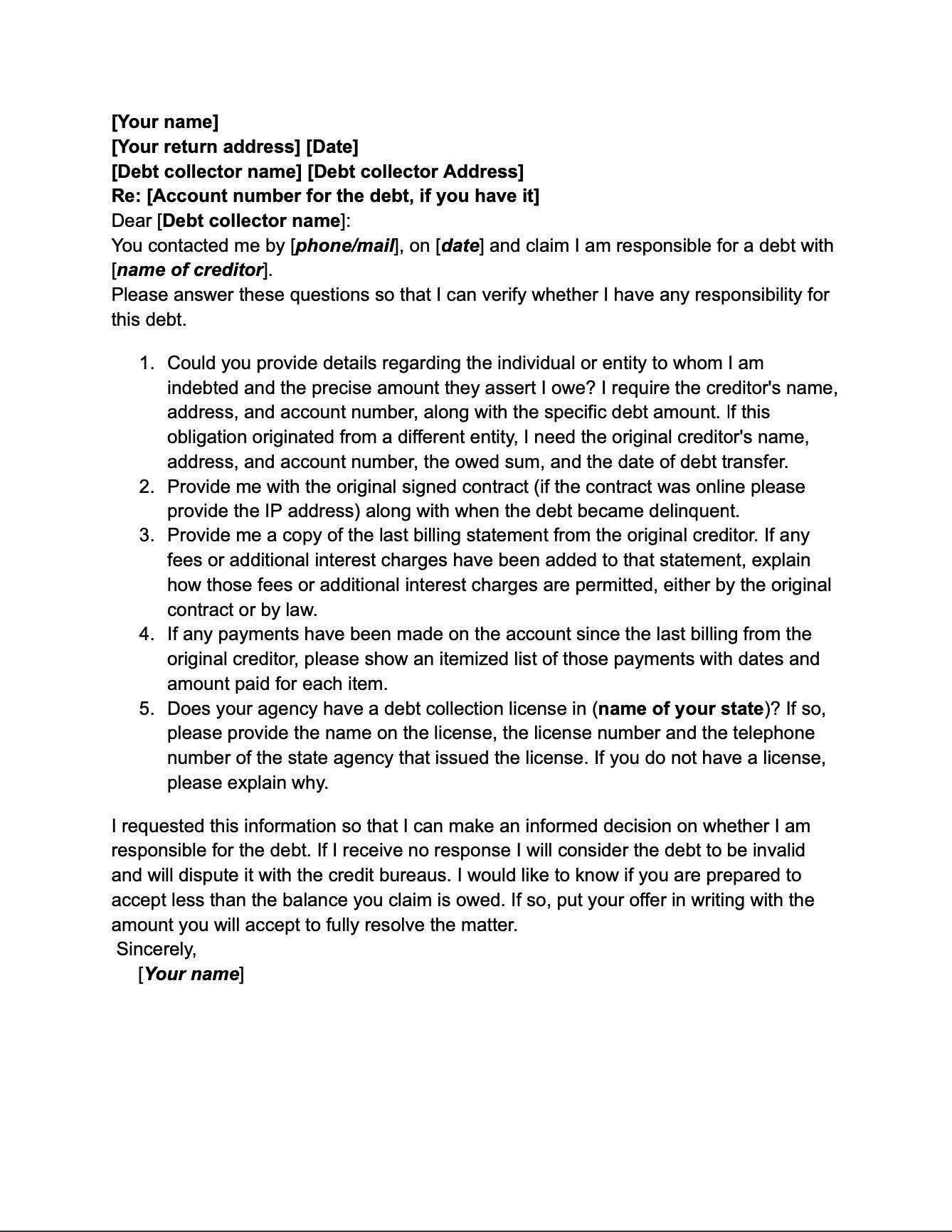Debt Collector Dispute Letter Etsy