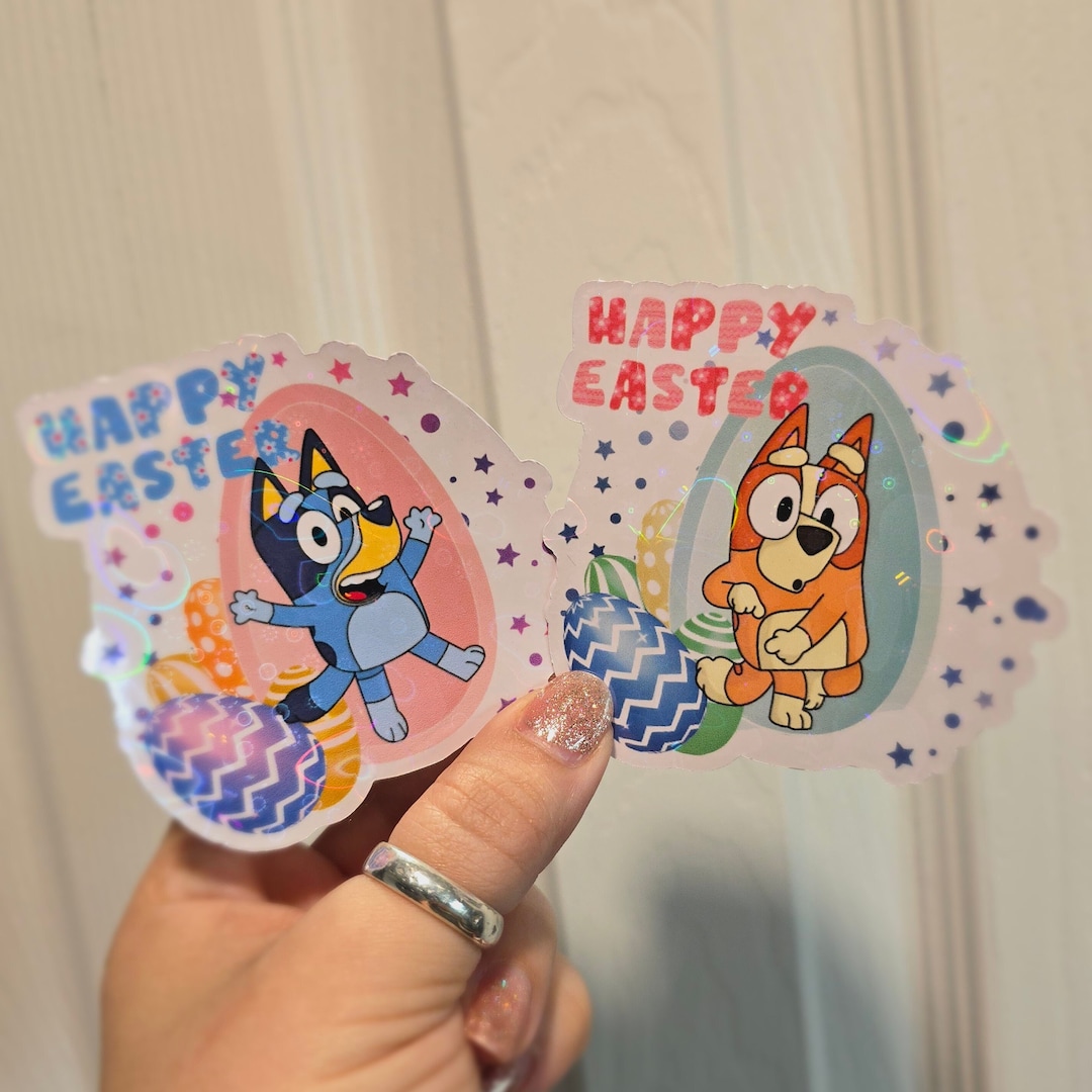 Holographic Easter Stickers Happy Easter Sticker Cartoon Dog Bluey ...
