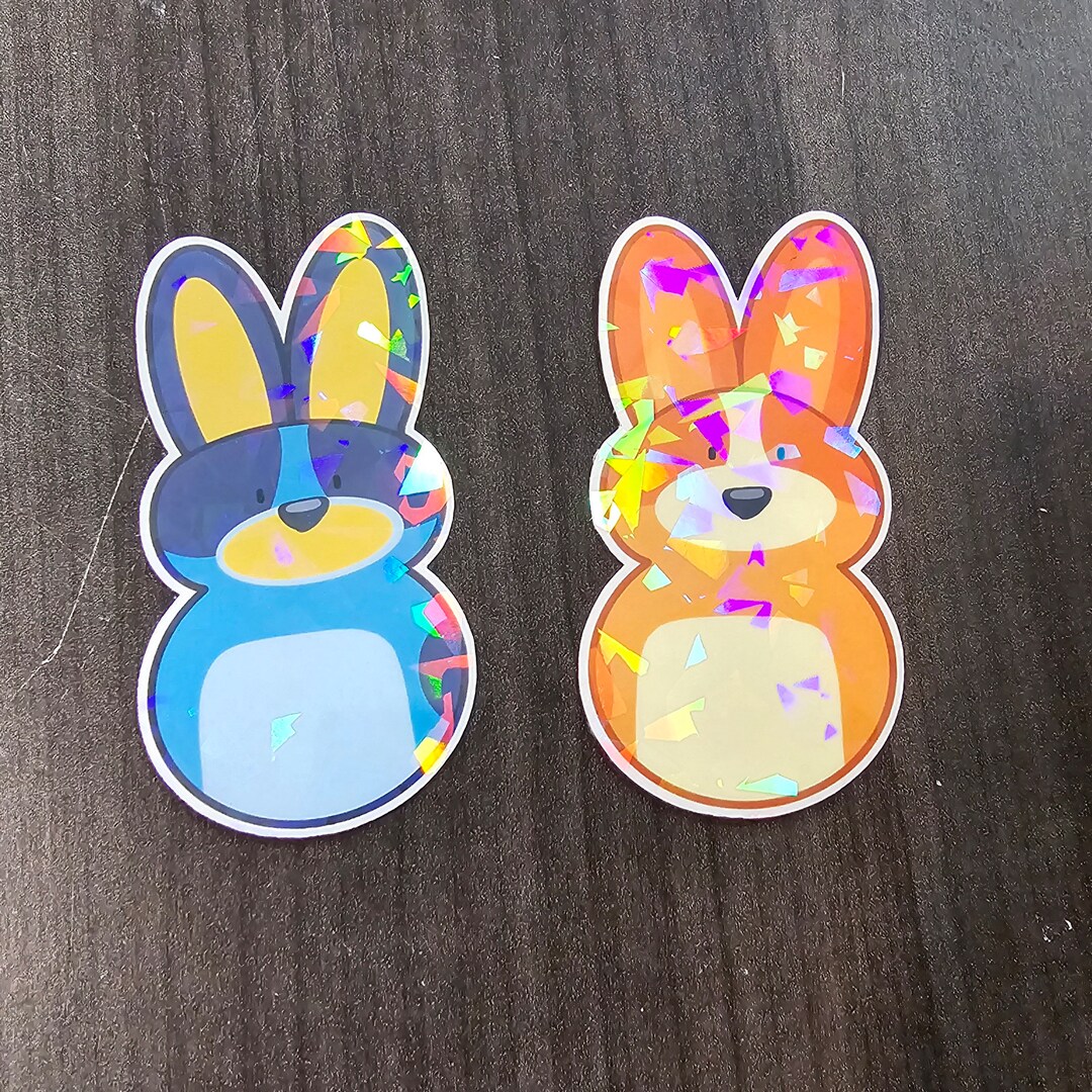 Easter Bunny Peep Holographic Bluey and Bingo Glossy and Glossy Cartoon ...
