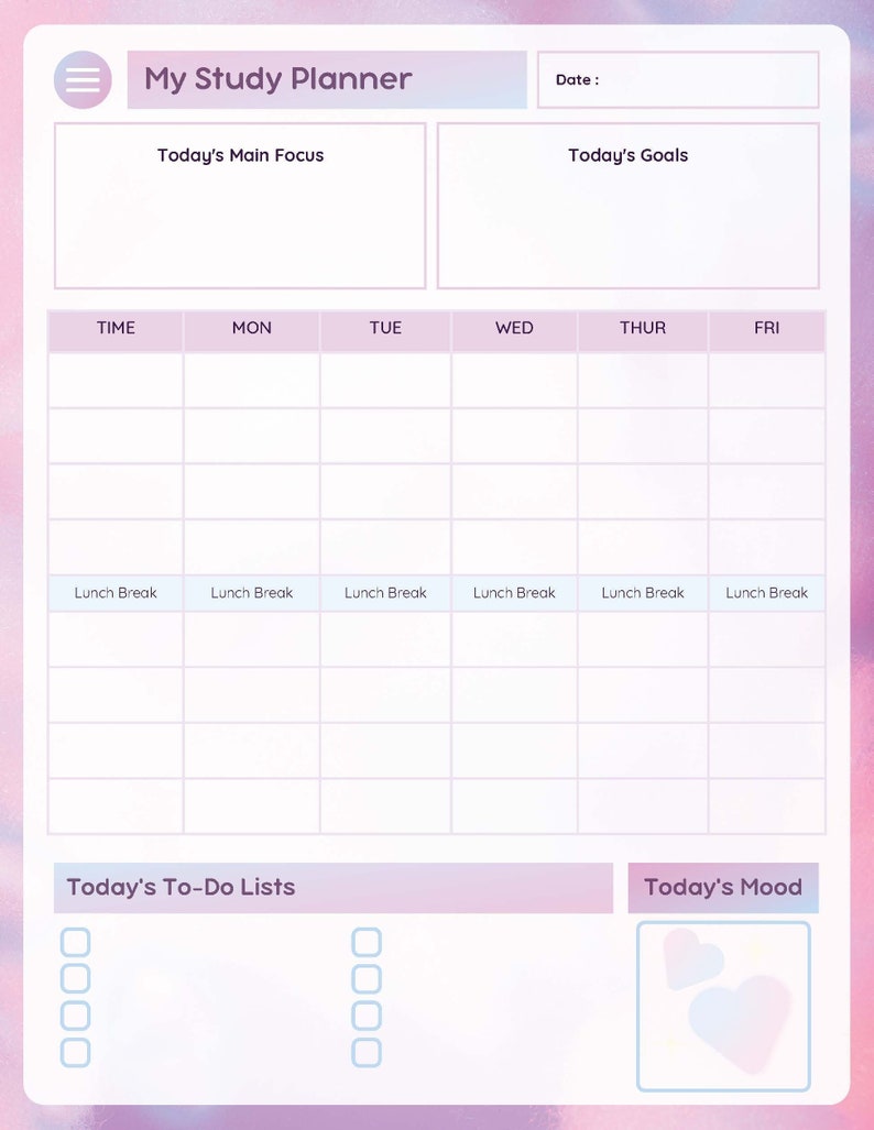 Pink Study Planner, Printable Digital Download, Organised Study ...