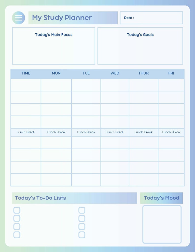 Blue Study Planner Digital Download - Etsy