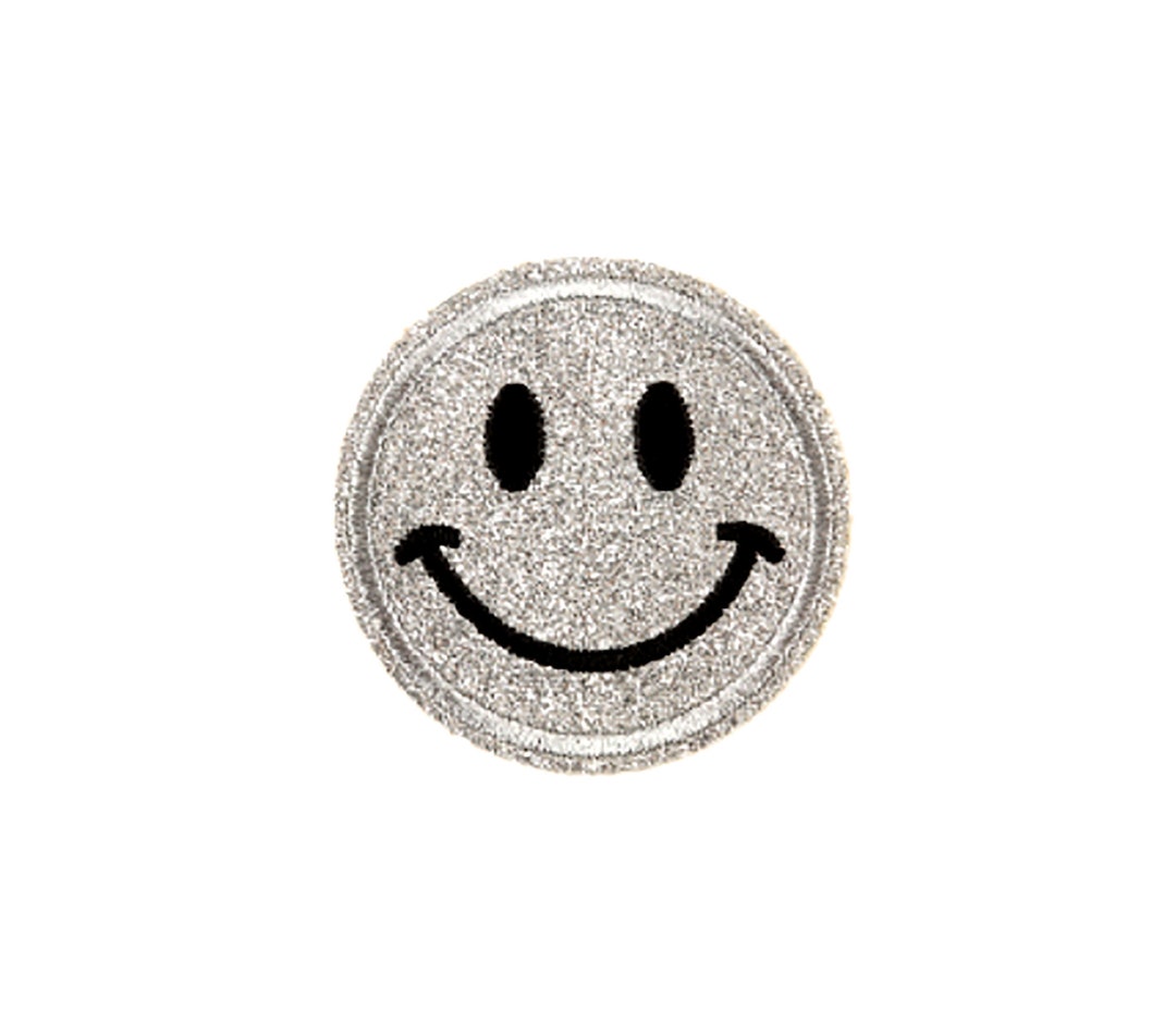Glitter Silver Smiley Patch | Kawaii Sparkle Happy Face Iron-on ...
