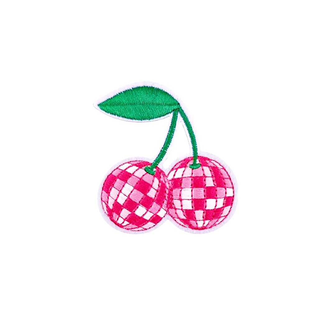Disco Cherries Patch | Pink Double Cherry Mirror Ball Fruit Iron-on ...
