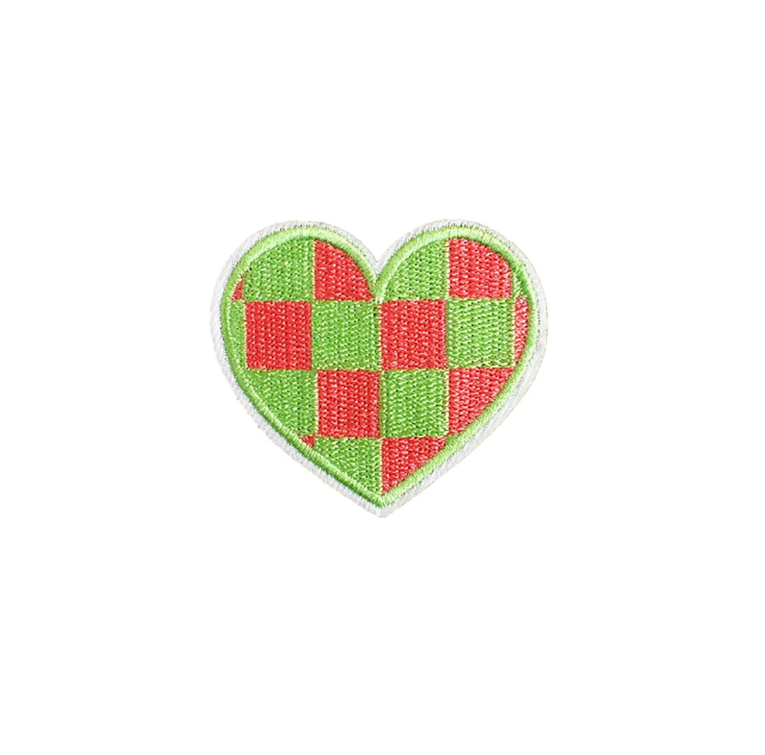 Pink + Green Checkered Heart Patch | Kawaii Heart Checker Love Iron-on ...