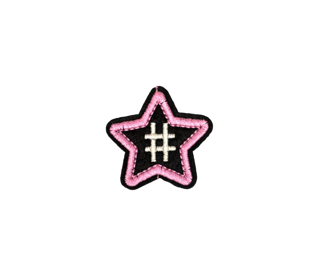 Mini Hashtag Star Patch | Pink Black Hash Tag # Iron-on Applique ...