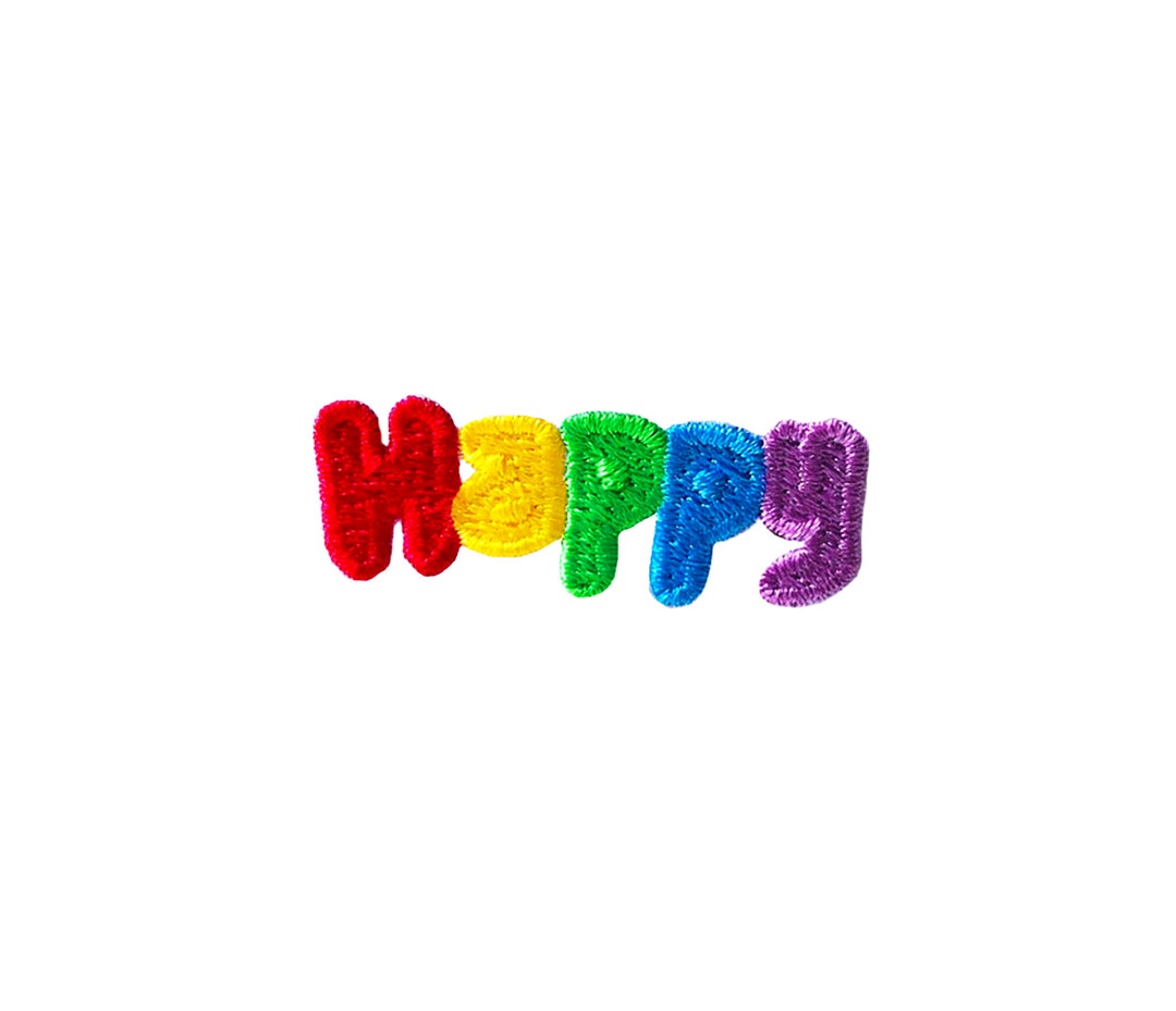 Stick-on Happy Patch | Mini Rainbow Word Self-adhesive Sticker Applique ...