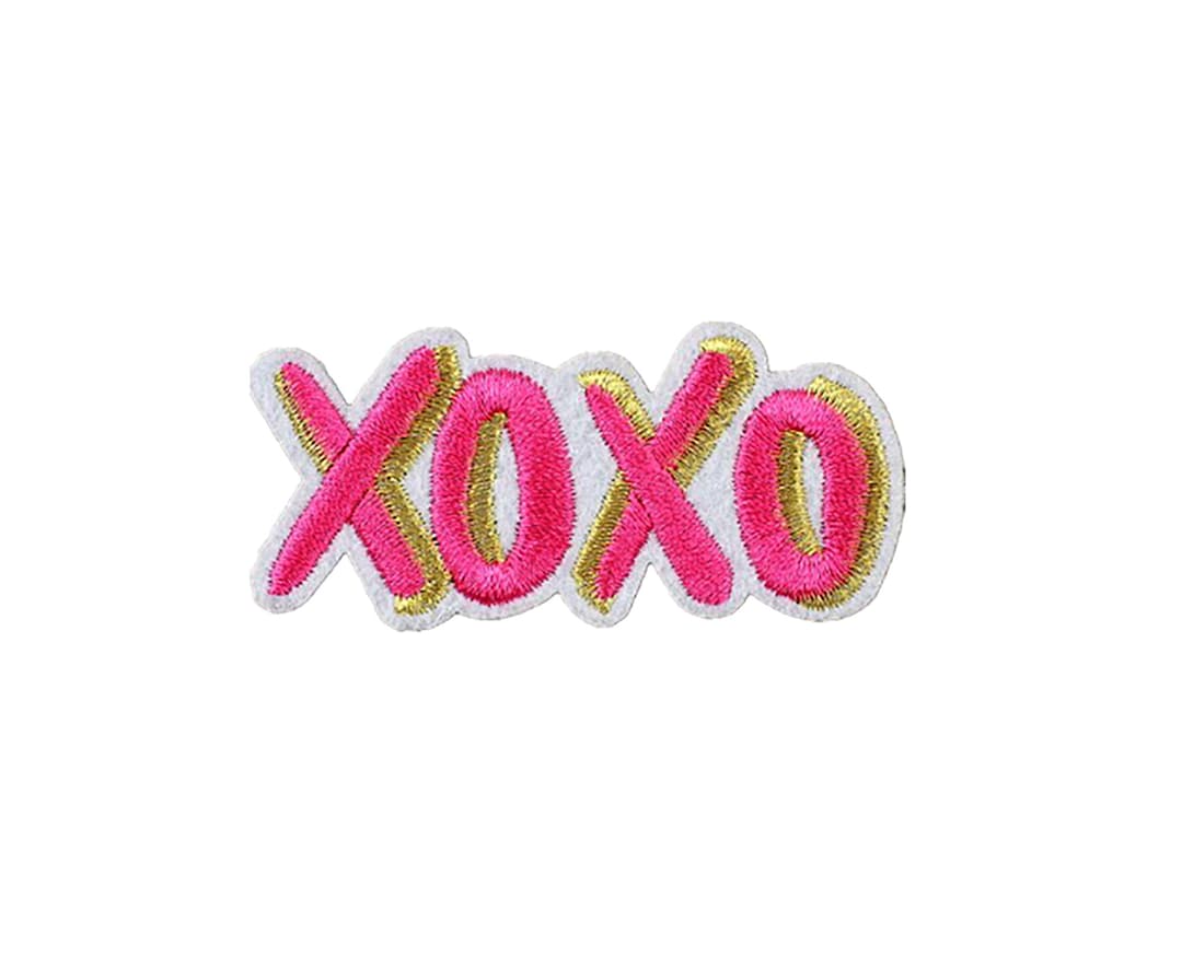 XOXO Patch | Pink Gold Metallic Valentine Love Iron-on Applique | Girls Teen Embroidered DIY ...