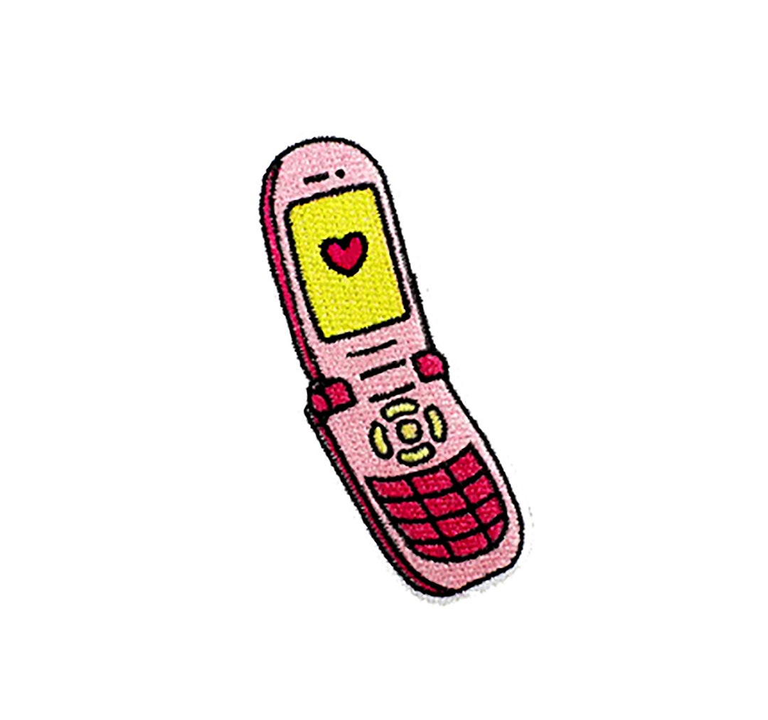 Flip Phone Patch | Pink Kawaii Heart Retro Mobile Cell Phone Iron-on ...