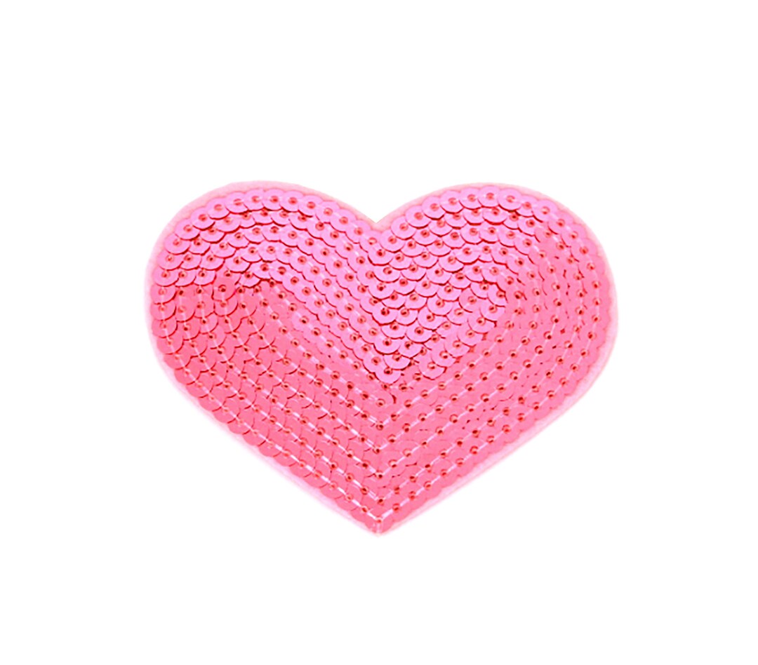 Sequin Pink Heart Patch | Light Pastel Metallic Pink Sparkle Iron-on ...