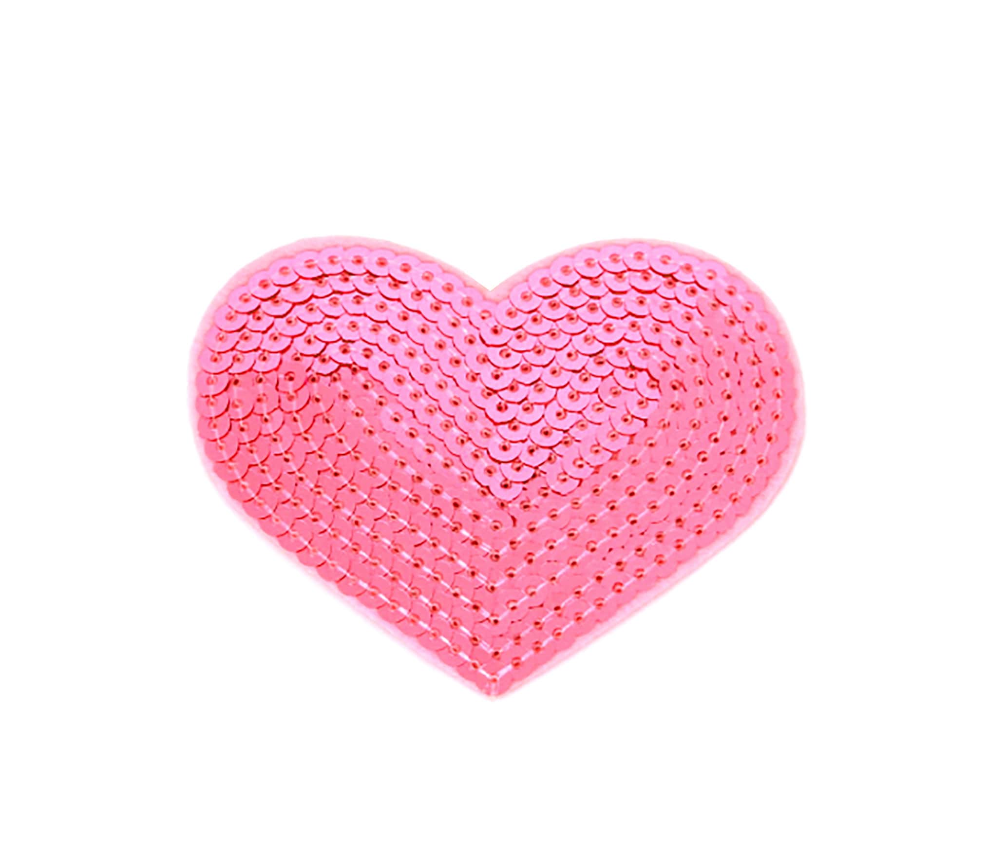 Sequin Pink Heart Patch Light Pastel Metallic Pink Sparkle Iron-on Applique Kawaii DIY Sticker ...