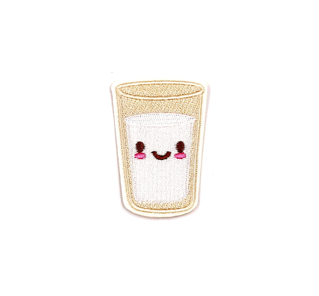 Happy Milk Patch | Kawaii Milk Glass Iron-on Applique | Embroidered DIY ...