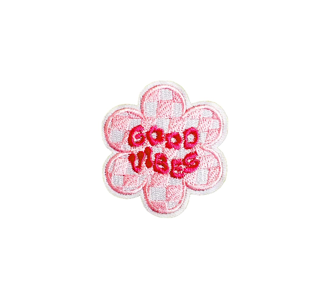 Good Vibes Flower Power Patch | Pastel Pink Hippie Checkerboard Iron-on ...