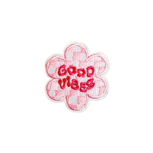 Good Vibes Flower Power Patch | Pastel Pink Hippie Checkerboard Iron-on ...