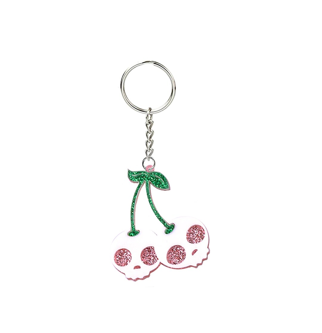 Cherry Skull Keychain | Kawaii Sparkle Glitter Pink Goth Girl Skeleton ...