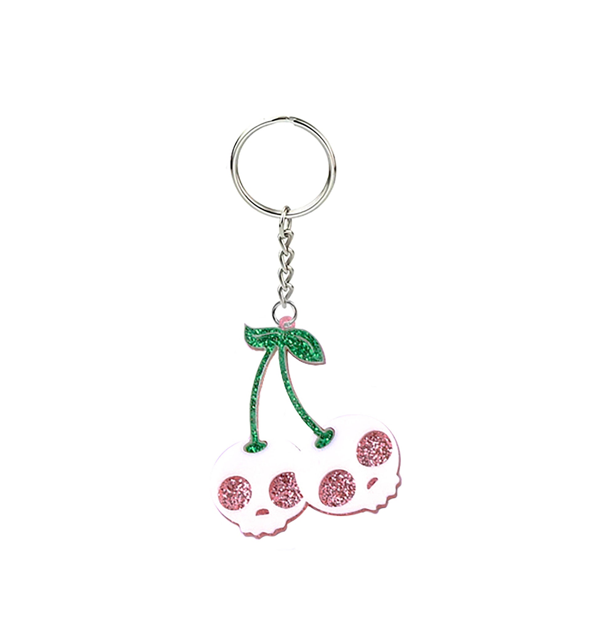 Cherry Skull Keychain Kawaii Sparkle Glitter Pink Goth Girl Skeleton ...