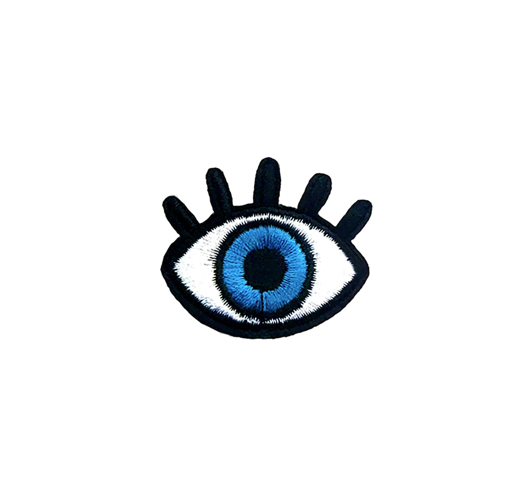 Mini Evil Eye Patch | Blue Eyeball Eyelashes Iron-on Applique ...