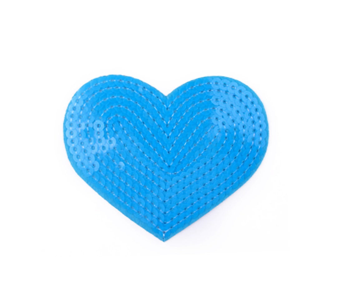 Sequin Blue Heart Patch | Opaque Aqua Turquoise Sparkle Iron-on ...