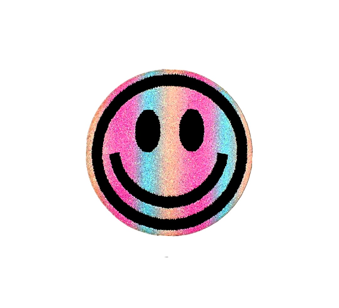 Glitter Rainbow Smiley Patch | Kawaii Ombre Sparkle Happy Face Emoji DIY Iron-on Applique | Teen ...