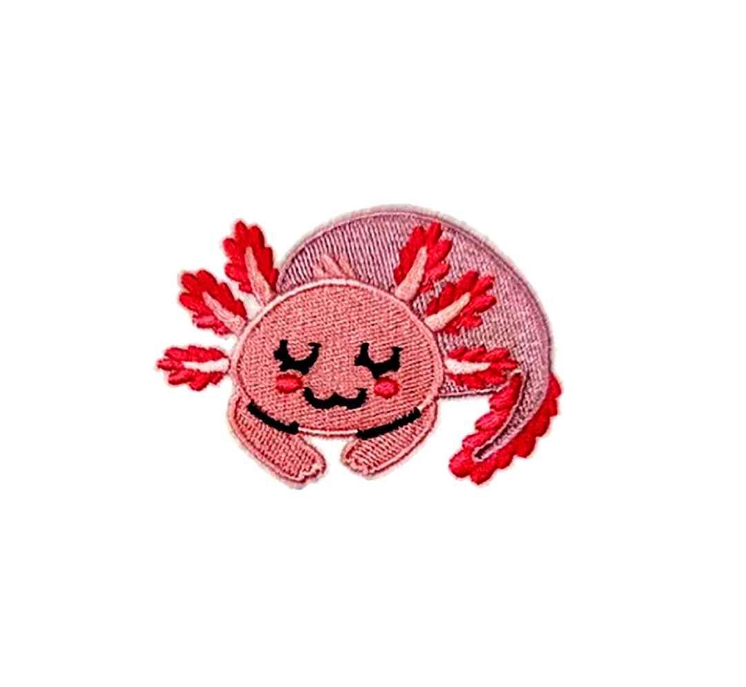 Axolotl Patch | Sleepy Pink Kawaii Salamander Iron-on Applique | Girls Teen Embroidered DIY ...