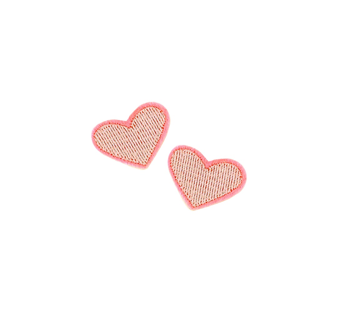 Tiny Pink Heart Patches | 2x Mini Pastel Heart Love Iron-on Appliques ...