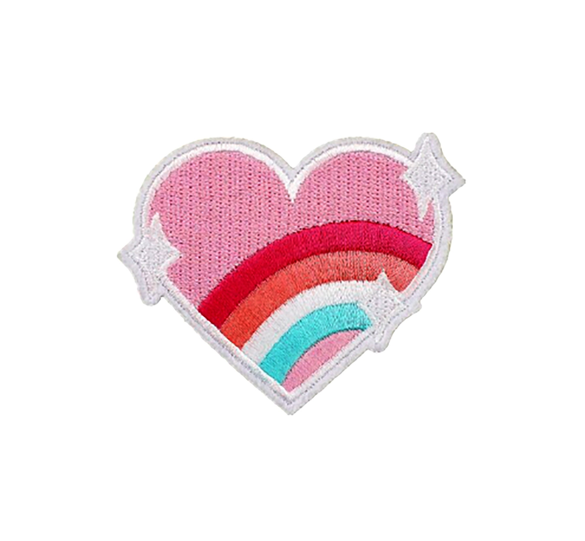 Rainbow Sparkle Heart Patch Pink Boho Emoji Star Heart Iron-on Applique ...