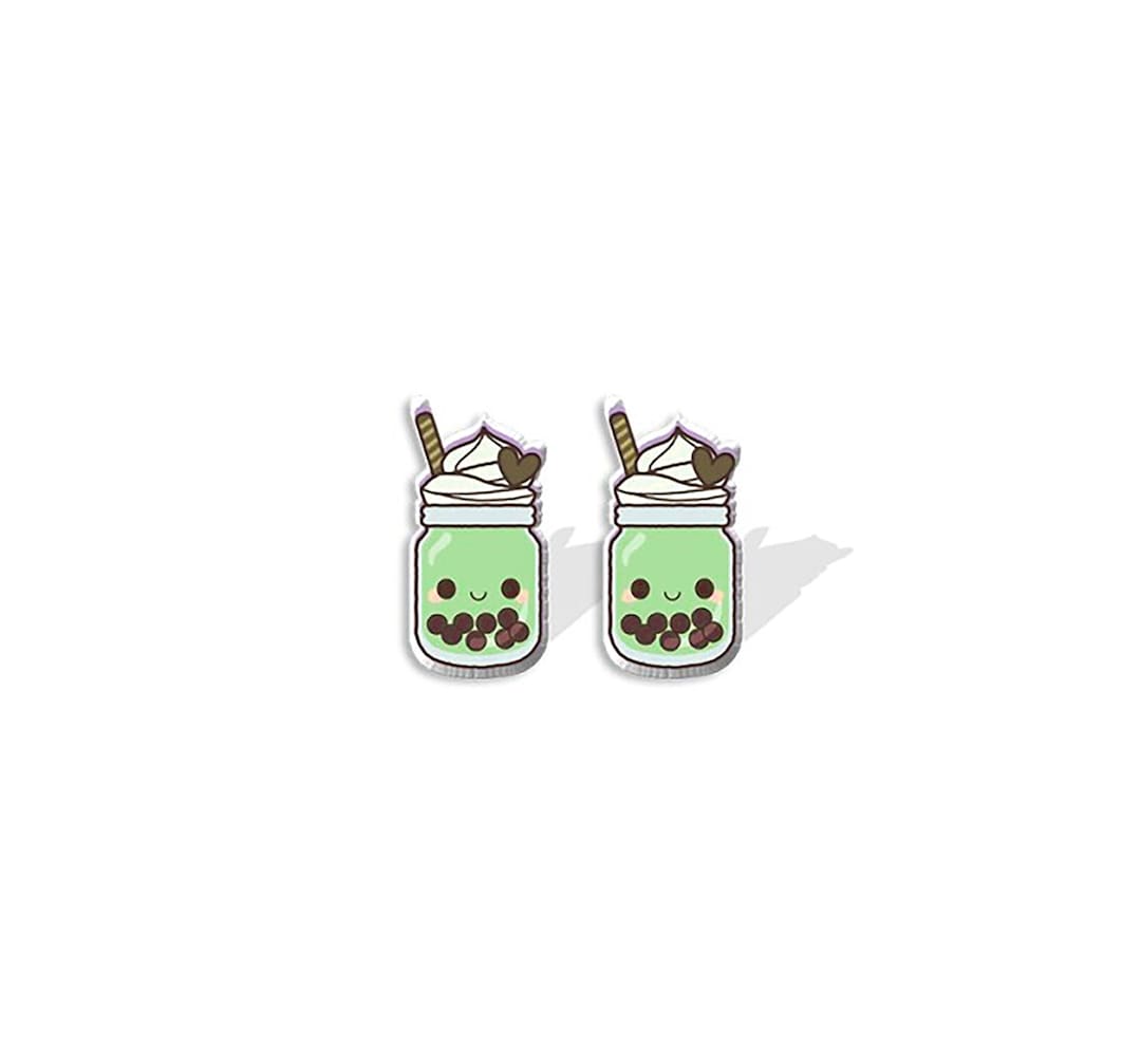 Matcha Boba Studs | Mini Kawaii Happy Green Milk Bubble Tea Jar Drink ...