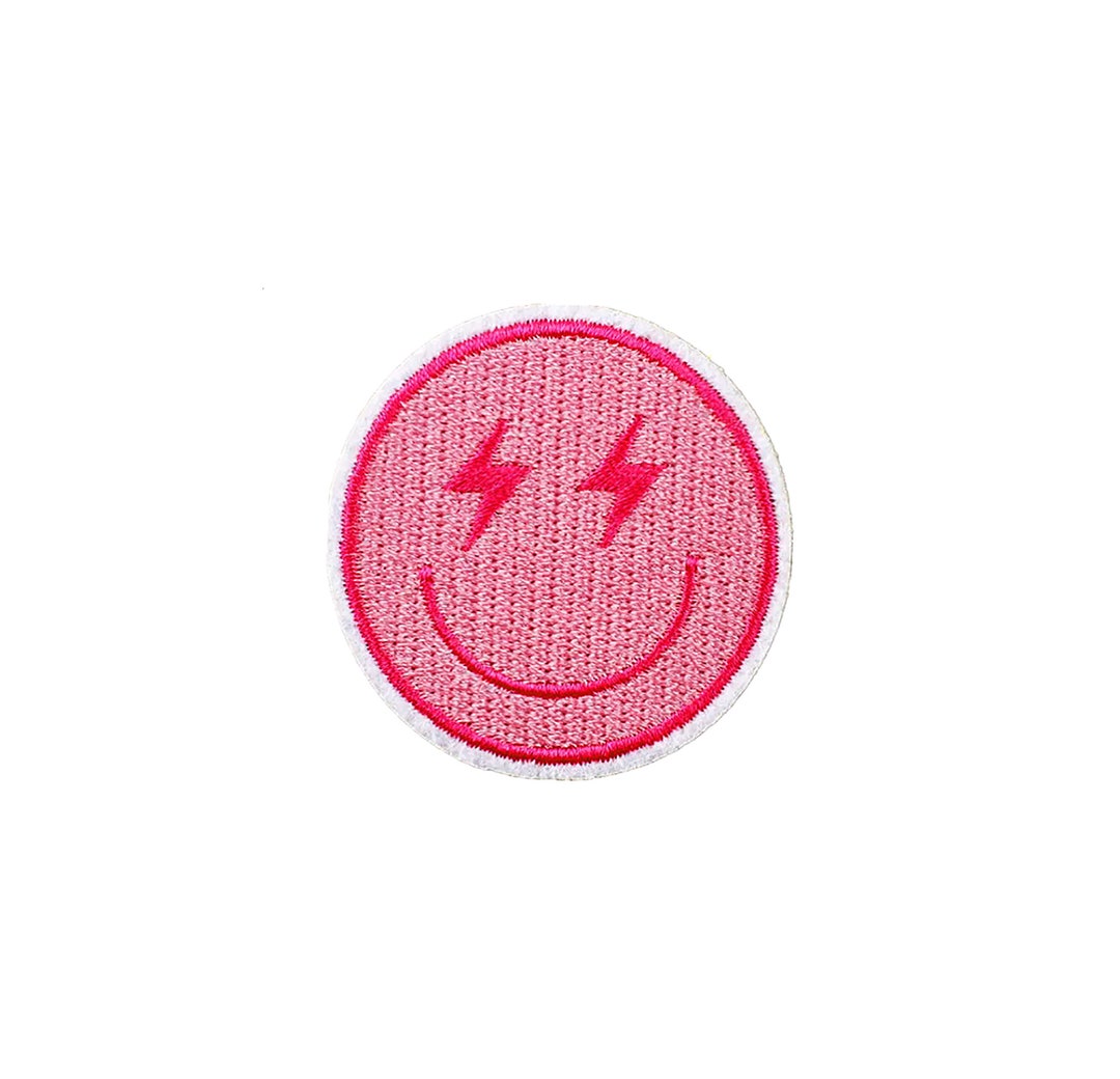 Mini Pink Smiley Face Patch | Pastel Kawaii Lightning Bolt Happy Face ...