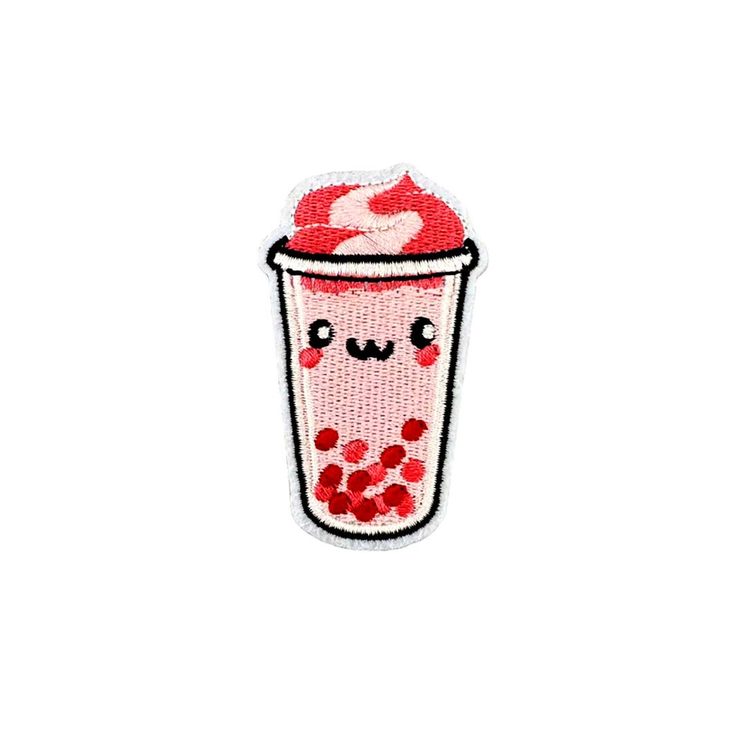Strawberry Boba Tea Patch | Kawaii Happy Pink Milk Bubble Tea Drink ...