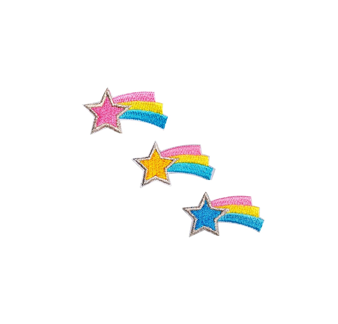 Mini Shooting Star Rainbow Patch | Small Pastel Metallic Iron-on ...