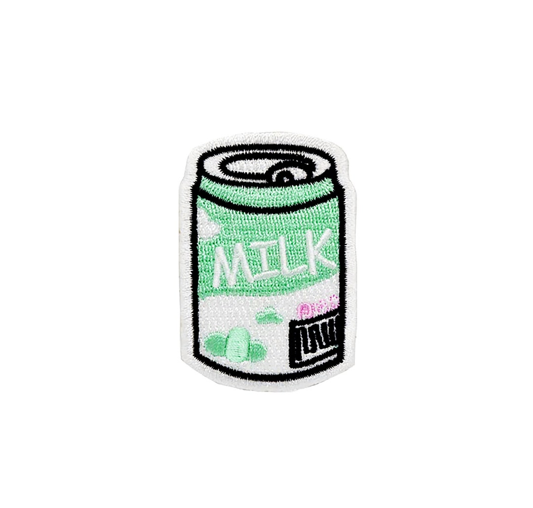 Milk Patch | Kawaii Japanese Miruku Can Drink Iron-on Applique | Pastel Embroidered DIY Badge ...