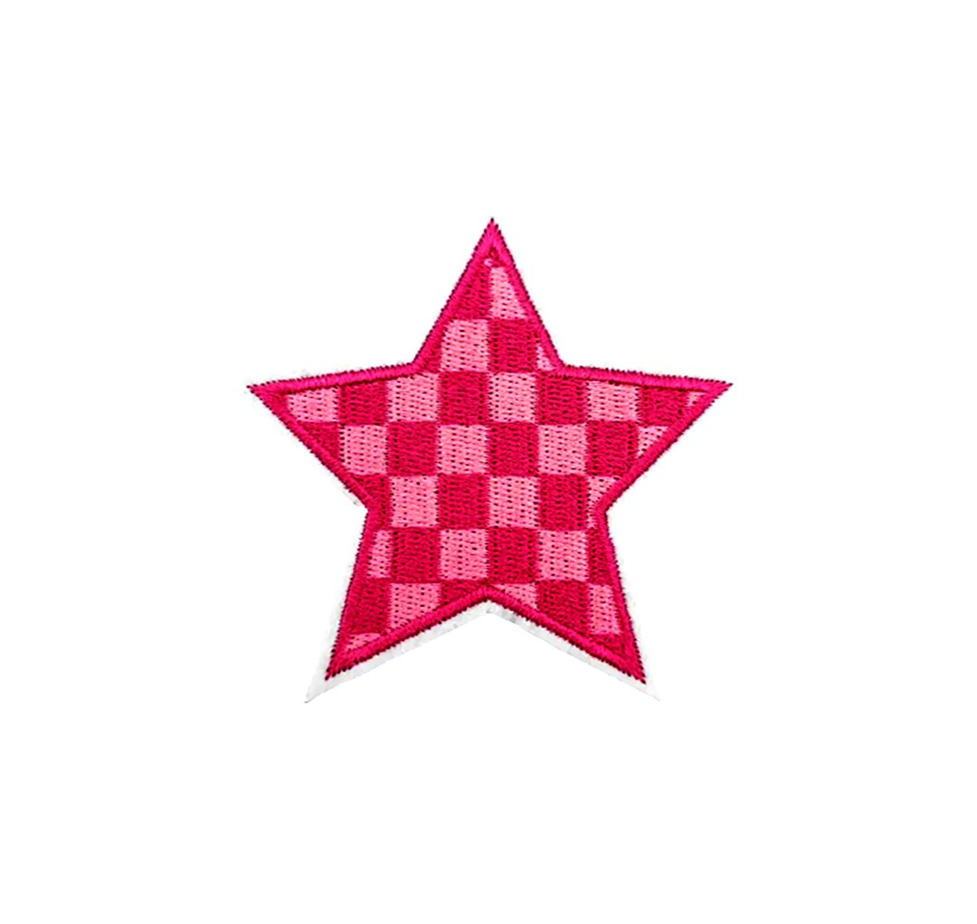 Pink Checkered Star Patch | Pastel Kawaii Racing Checkerboard Iron-on ...