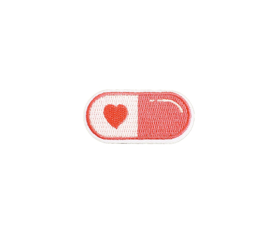 Mini Lovesick Patch | Pastel Pink Heart Love Pill Iron-on Applique ...