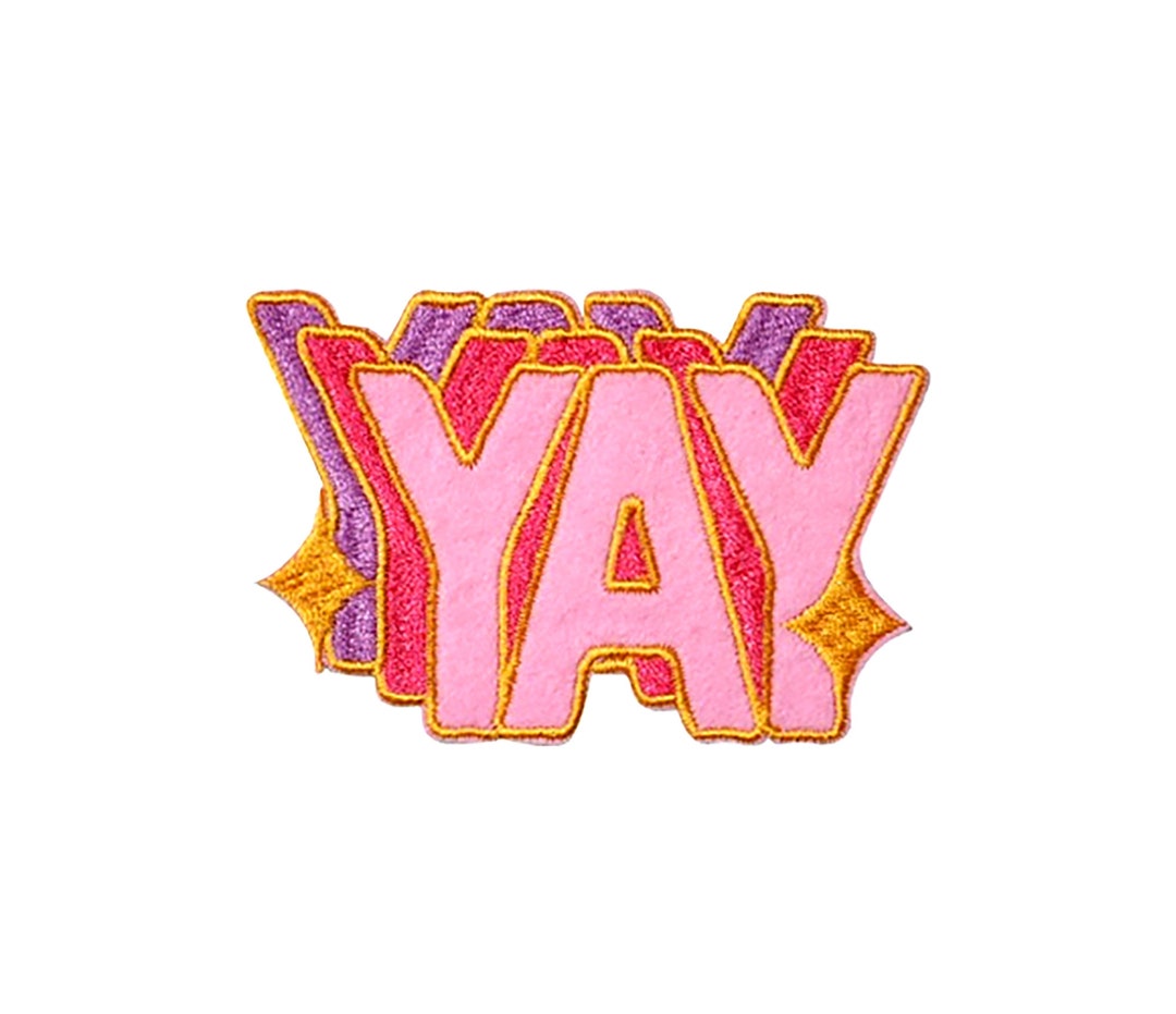 Pastel 'YAY' Patch Happy Kawaii Pink Purple Gold Word Iron-on Applique ...
