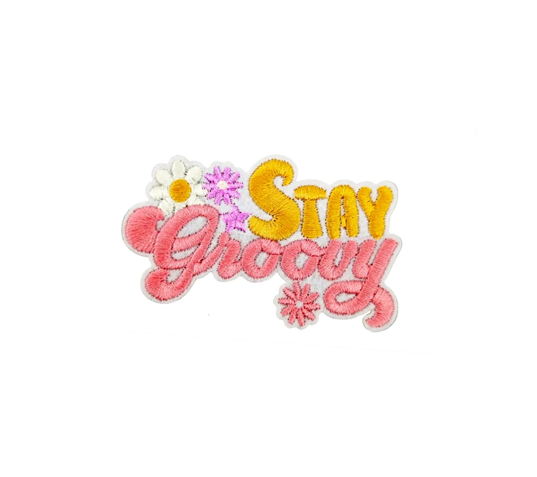 Stay Groovy Patch | Flower Power Music Festival Daisy Iron-on Applique | Embroidered DIY Badge ...