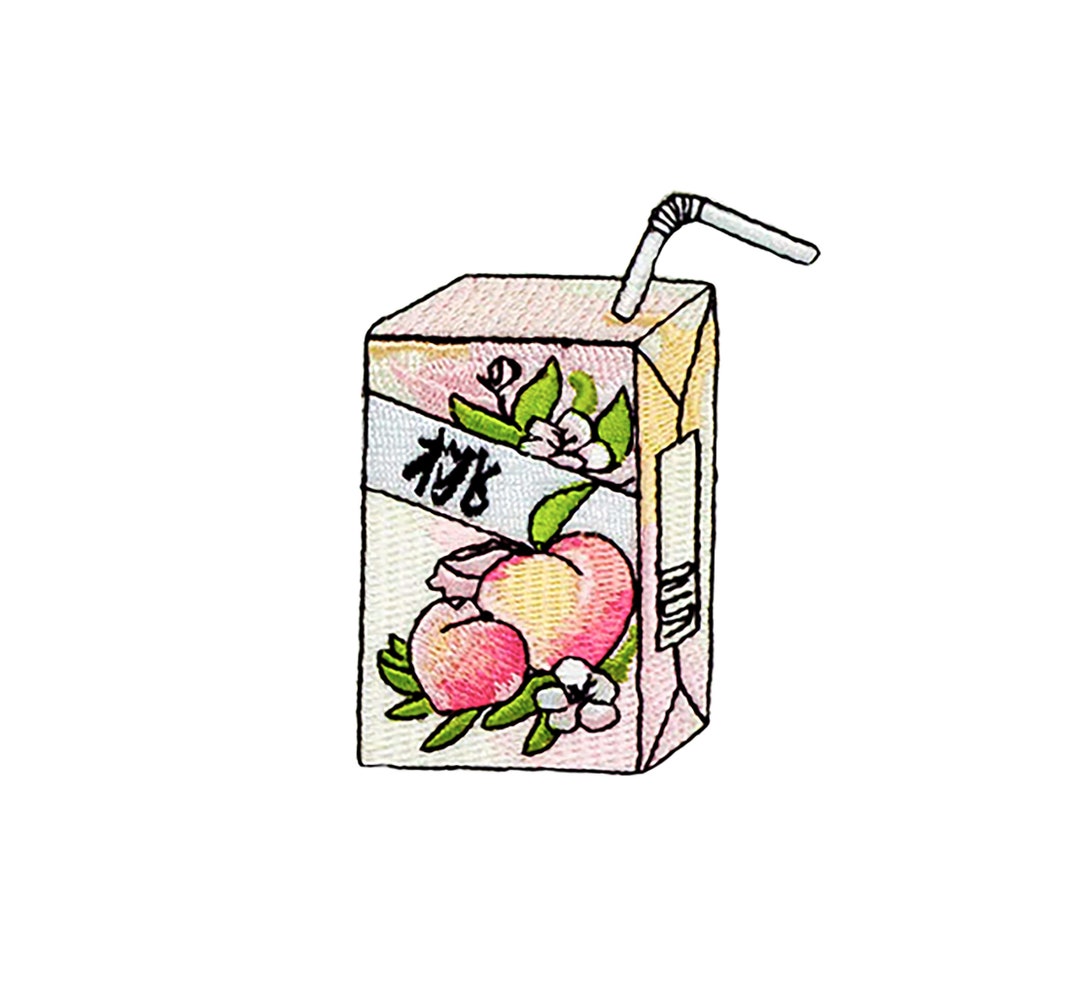 Peach Juice Patch | Kawaii Pastel Lunch Box Drink Iron-on Applique ...