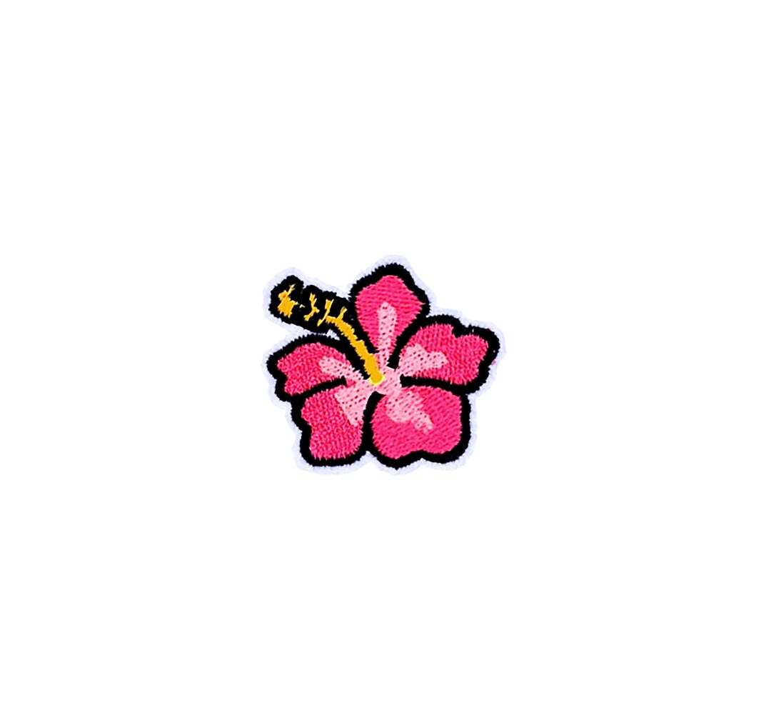 Mini Pink Hibiscus Patch | Hawaiian Flower Iron-on Applique | Floral Embroidered DIY Badge ...