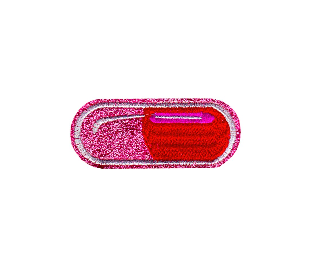 Glitter Pink Pill Patch | Sparkle Red Medicine Vitamin Capsule Iron-on ...