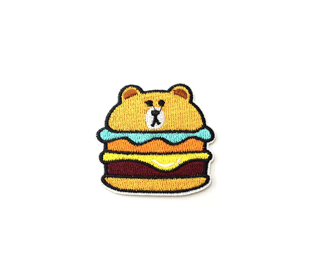 Bear Burger Patch | Kawaii Pastel Cheeseburger Iron-on Applique ...