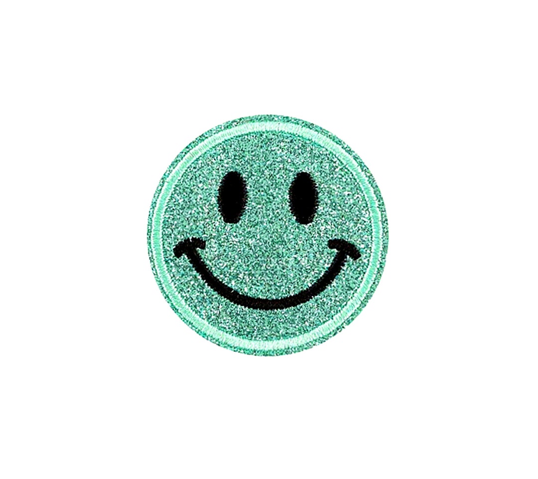Glitter Aqua Smiley Patch | Kawaii Blue Turquoise Sparkle Happy Face Iron-on Applique | Kawaii ...