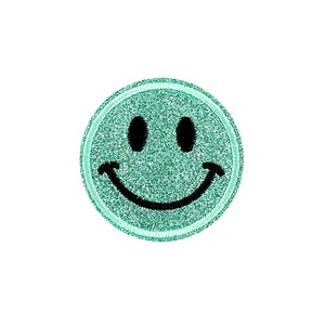 Glitter Aqua Smiley Patch | Kawaii Blue Turquoise Sparkle Happy Face Iron-on Applique | Kawaii ...