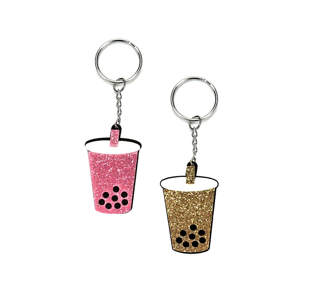 Glitter Boba Keychain | Sparkle Bubble Tea Acrylic Key Chain | Pink ...