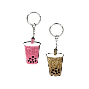 Glitter Boba Keychain | Sparkle Bubble Tea Acrylic Key Chain | Pink ...