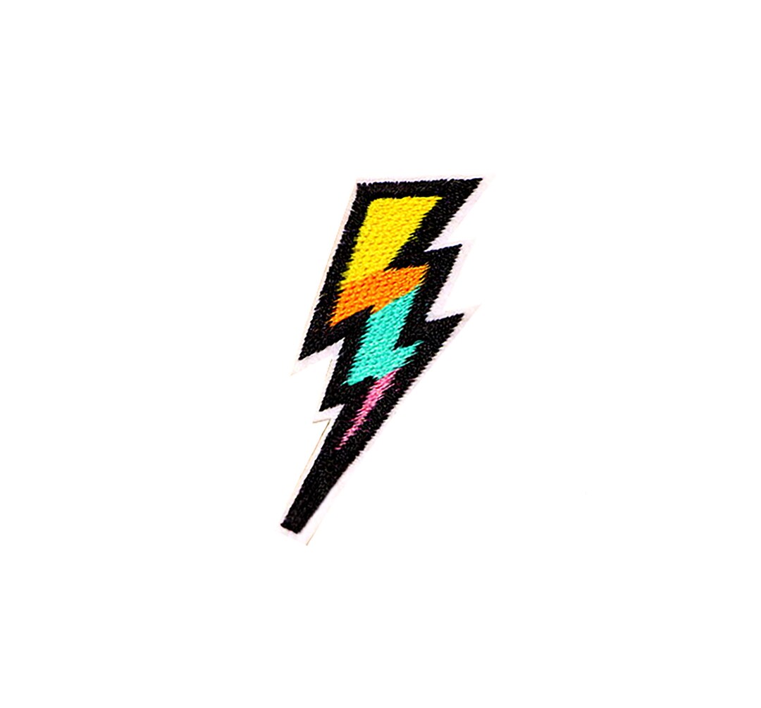 Rainbow Lightning Patch | Colorful Stripe Thunder Bolt Iron-on Applique ...