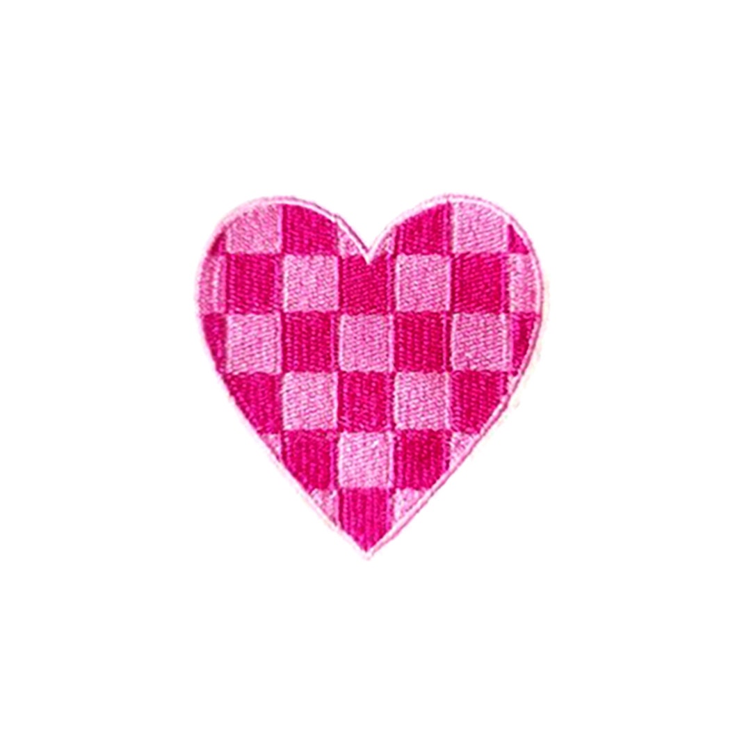 Pink Checkered Heart Patch Pastel Kawaii Heart Checker Love Iron-on ...