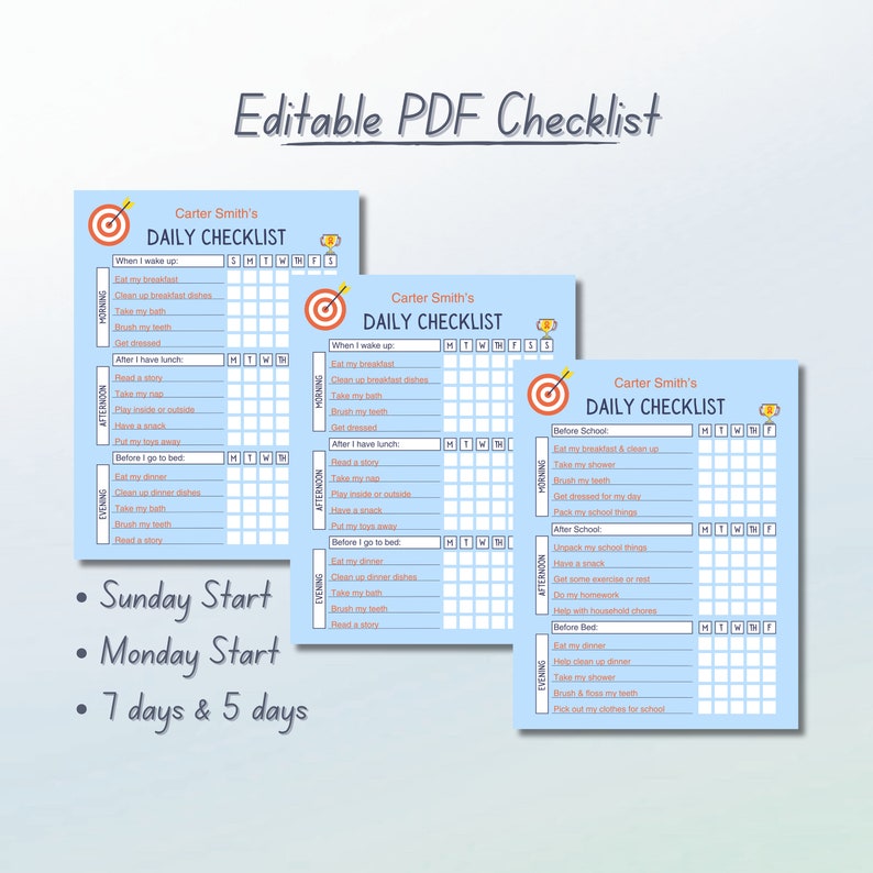 Kids Chore Chart, Editable Personalized Kids Checklist, Daily Checklist ...