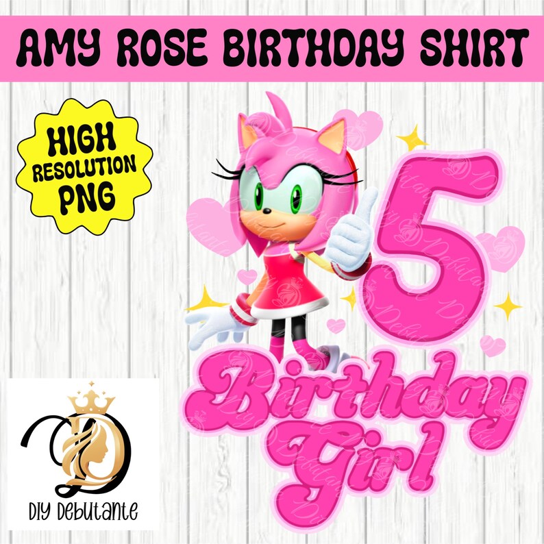 Amy Rose Pink Sonic the Hedgehog Character 5th Birthday T-shirt • PNG ...